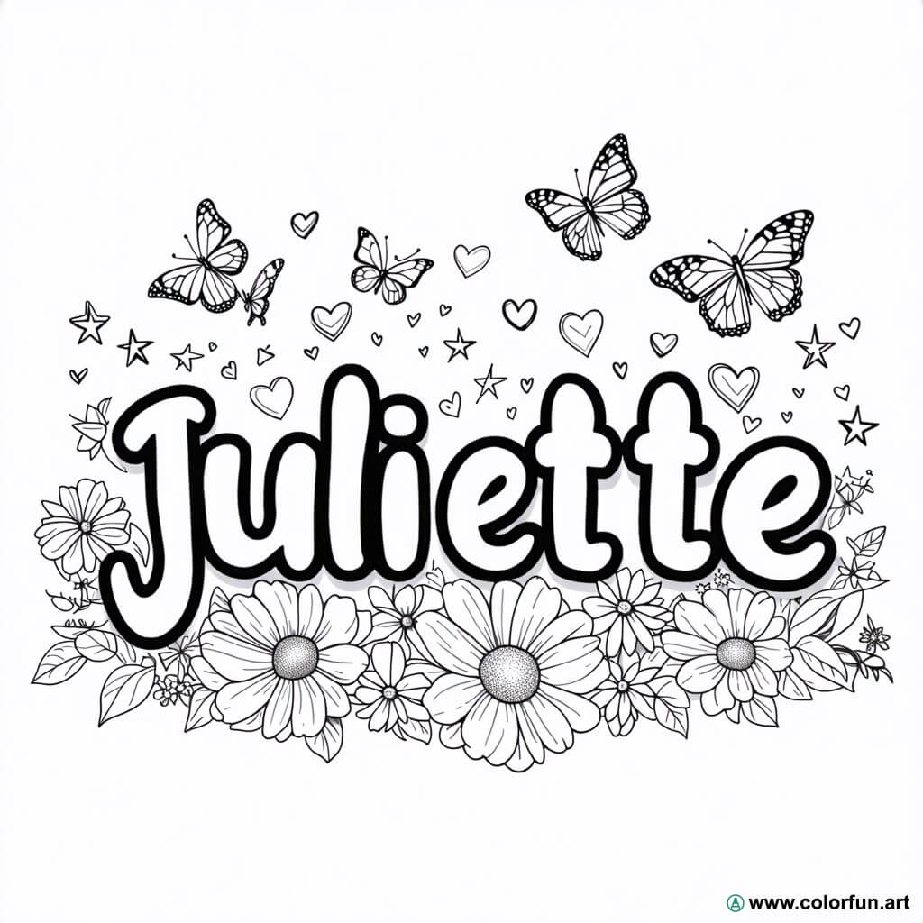Kleurplaat van de naam Juliette Gratis te downloaden of af te drukken