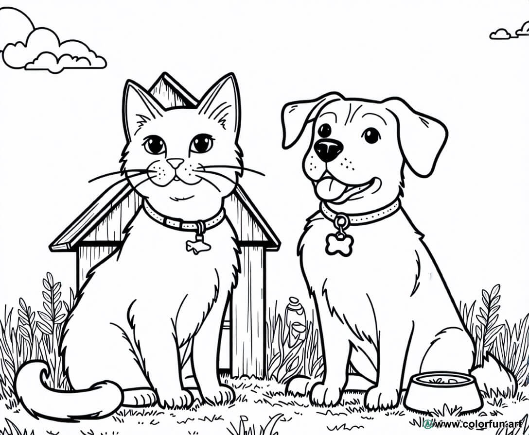 Realistische kleurplaat van een kat en een hond Gratis te downloaden of ...