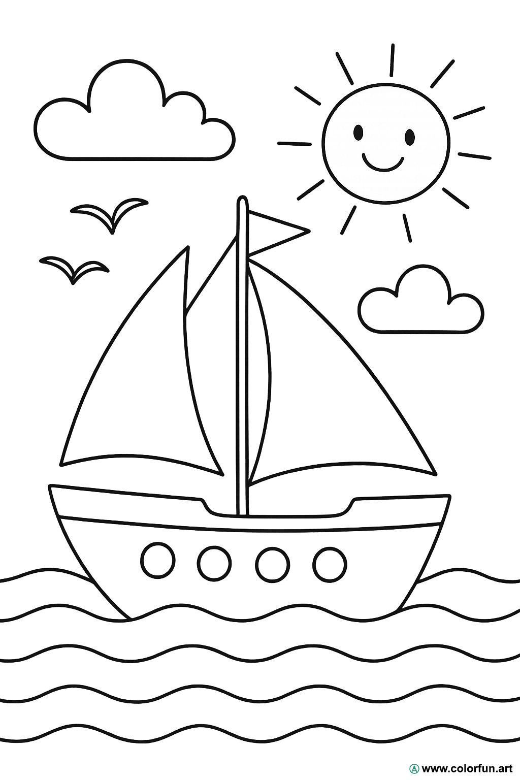 Kleurplaat van een boot voor kinderen Gratis te downloaden of af te drukken