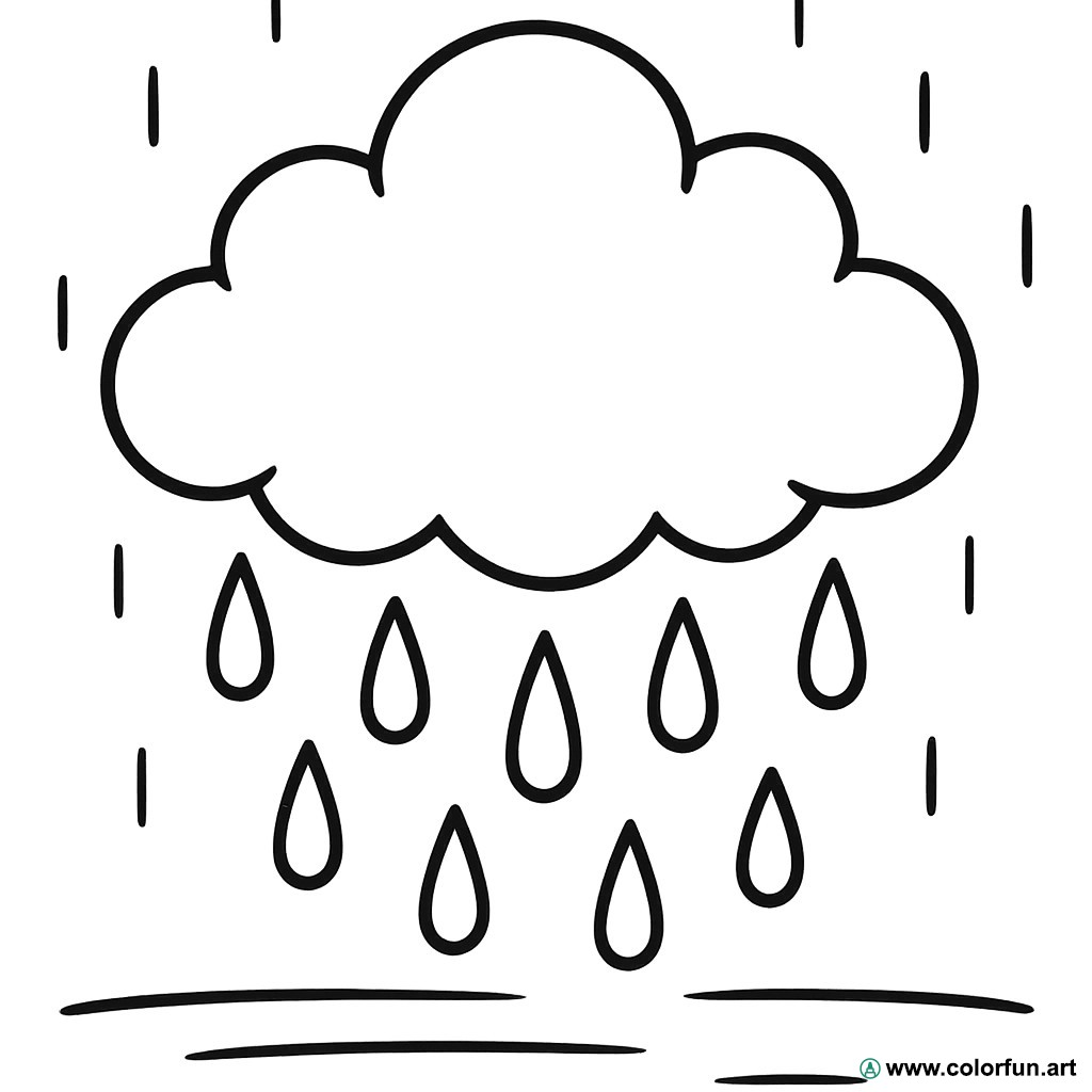 Kleurplaat van een wolk in de regen. Gratis te downloaden of af te drukken