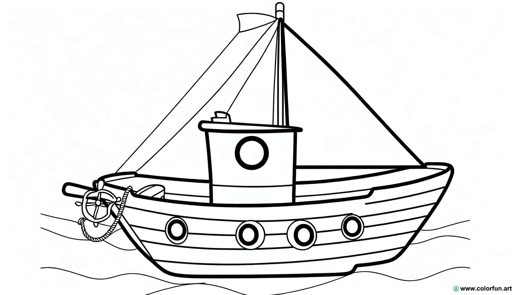 Eenvoudige kleurplaat van een boot Gratis te downloaden of af te drukken