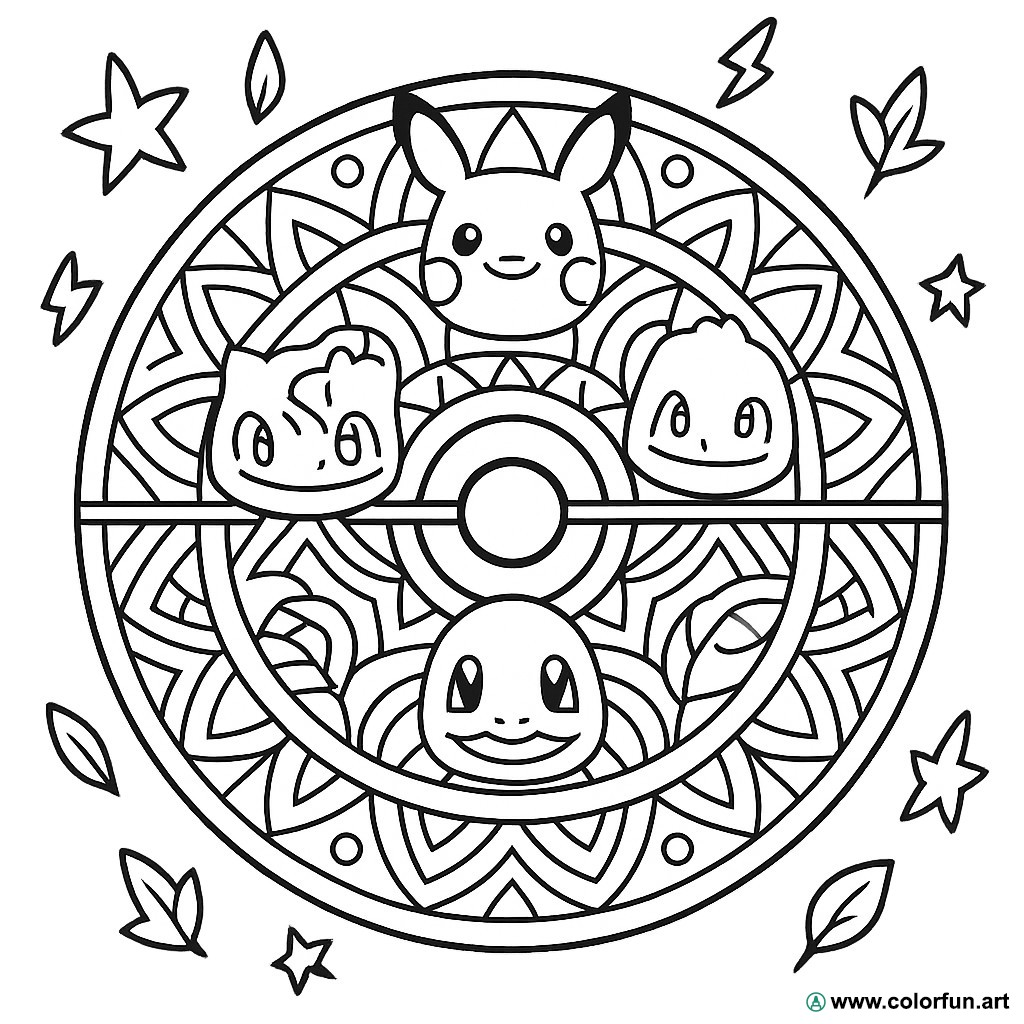 Kleurplaat van Pokémon-mandala Gratis te downloaden of af te drukken