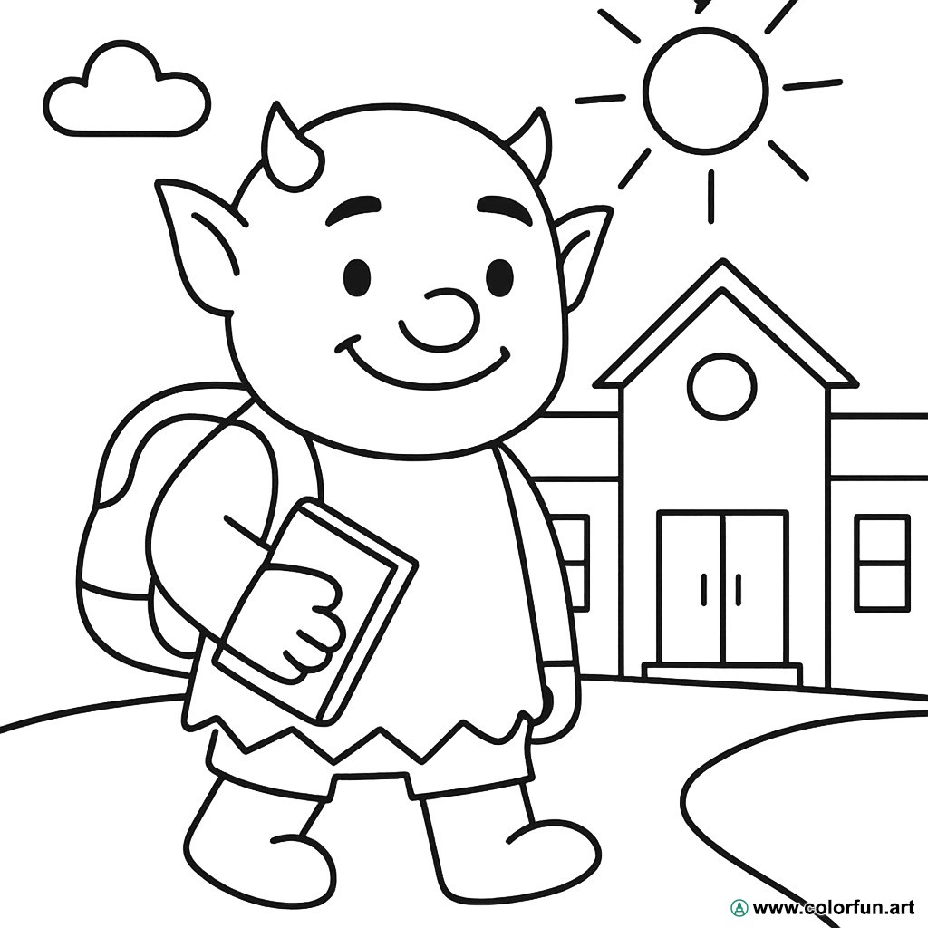Kleurplaat van de kleine oger die naar school wil gaan. Gratis te ...