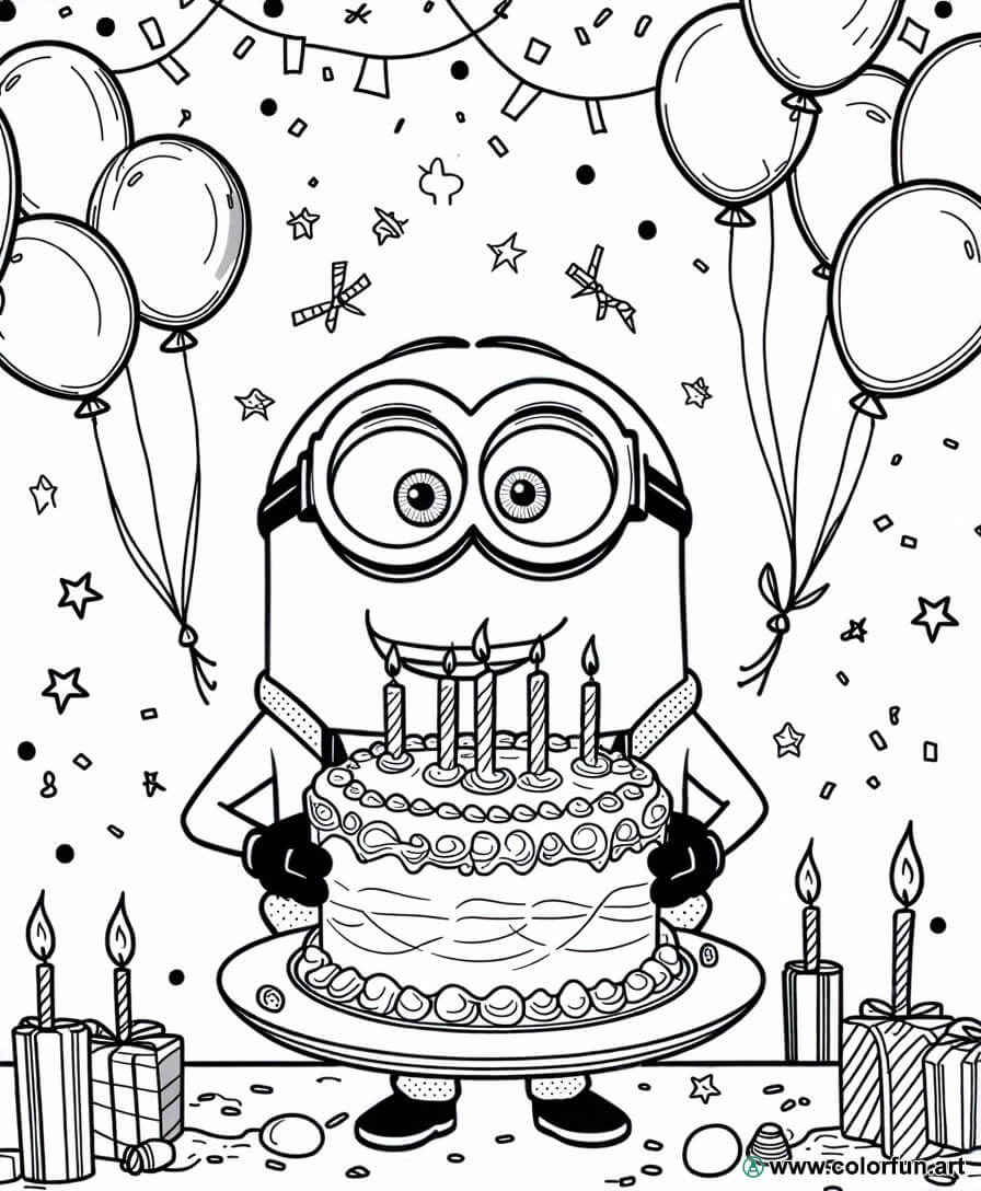Kleurplaat van een Minion voor een verjaardag Gratis te downloaden of ...