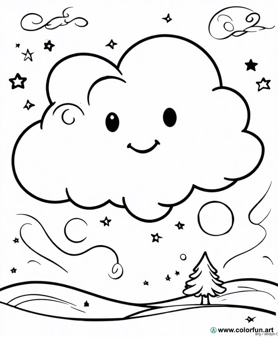 Kleurplaat van een blazende wolk Gratis te downloaden of af te drukken