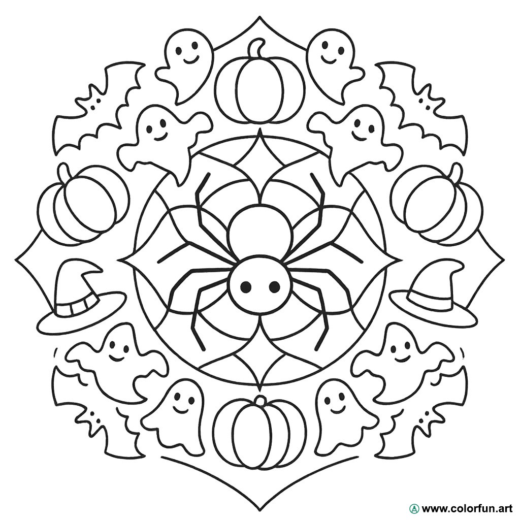 Kleurplaat van een Halloween mandala met een spin Gratis te downloaden ...