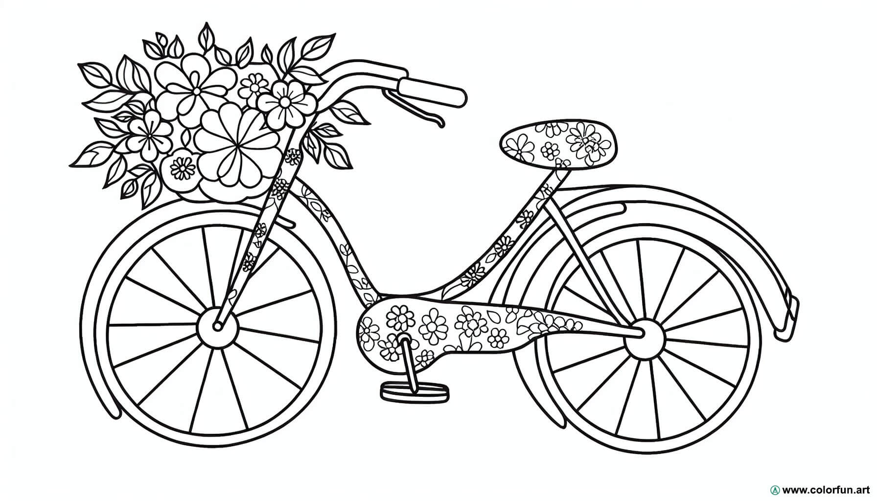 Kleurplaat van een bloemrijke fiets Gratis te downloaden of af te drukken